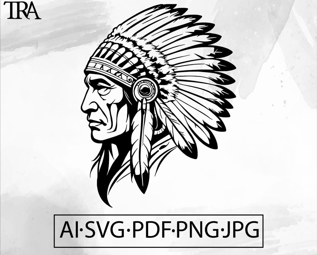 Native Chief Sideprofile SVG American Indian Warrior Chief Headdress ...