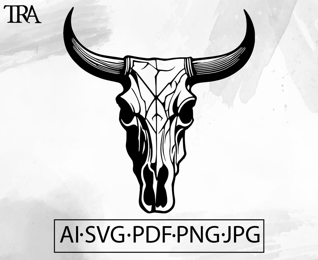Bull Skull Svg Cow Skull Tattoo Longhorn Western Boho Animal Skeleton ...