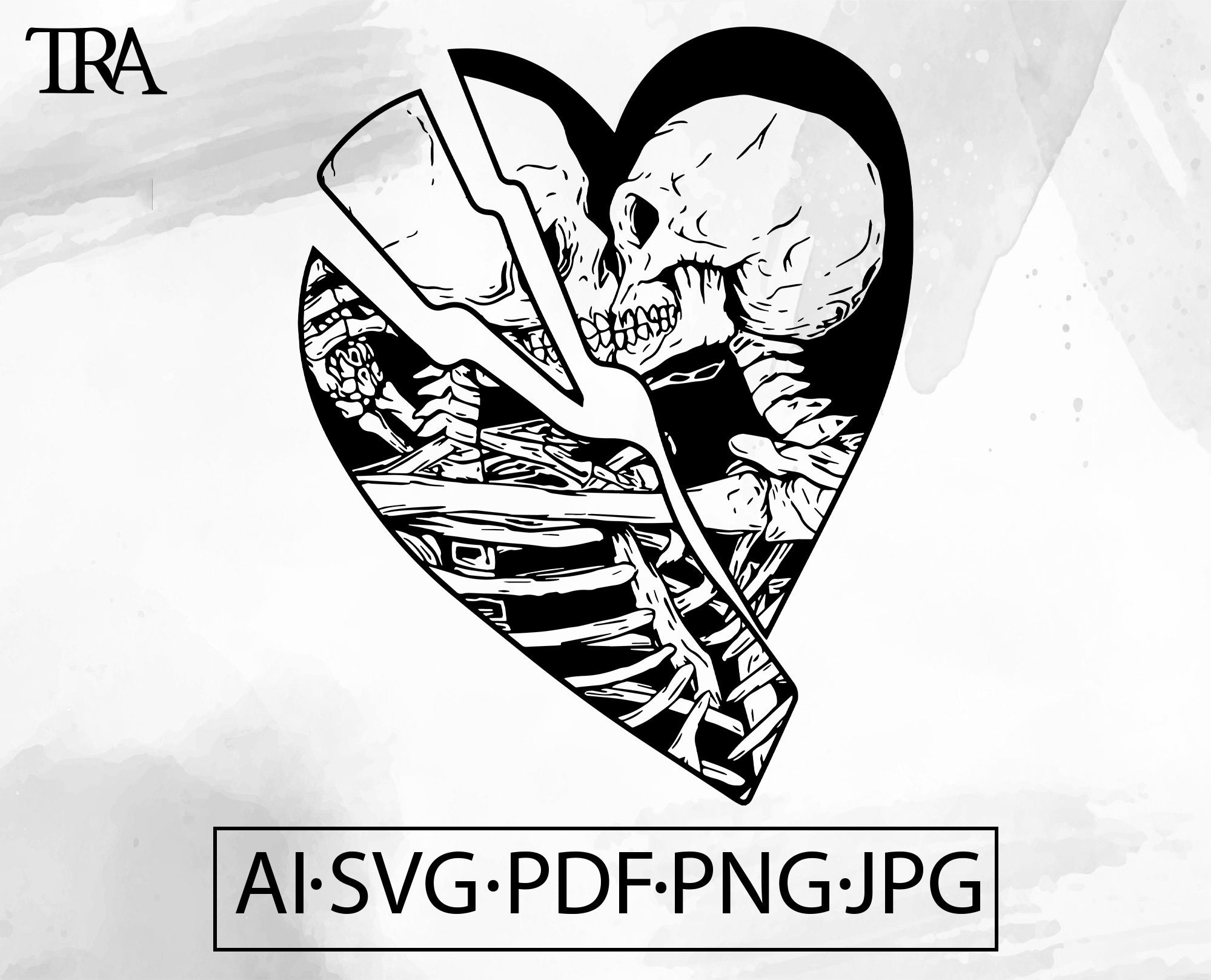 Skeletons in Love SVG: Goth Skull Heart Tattoo Design (digital Download ...