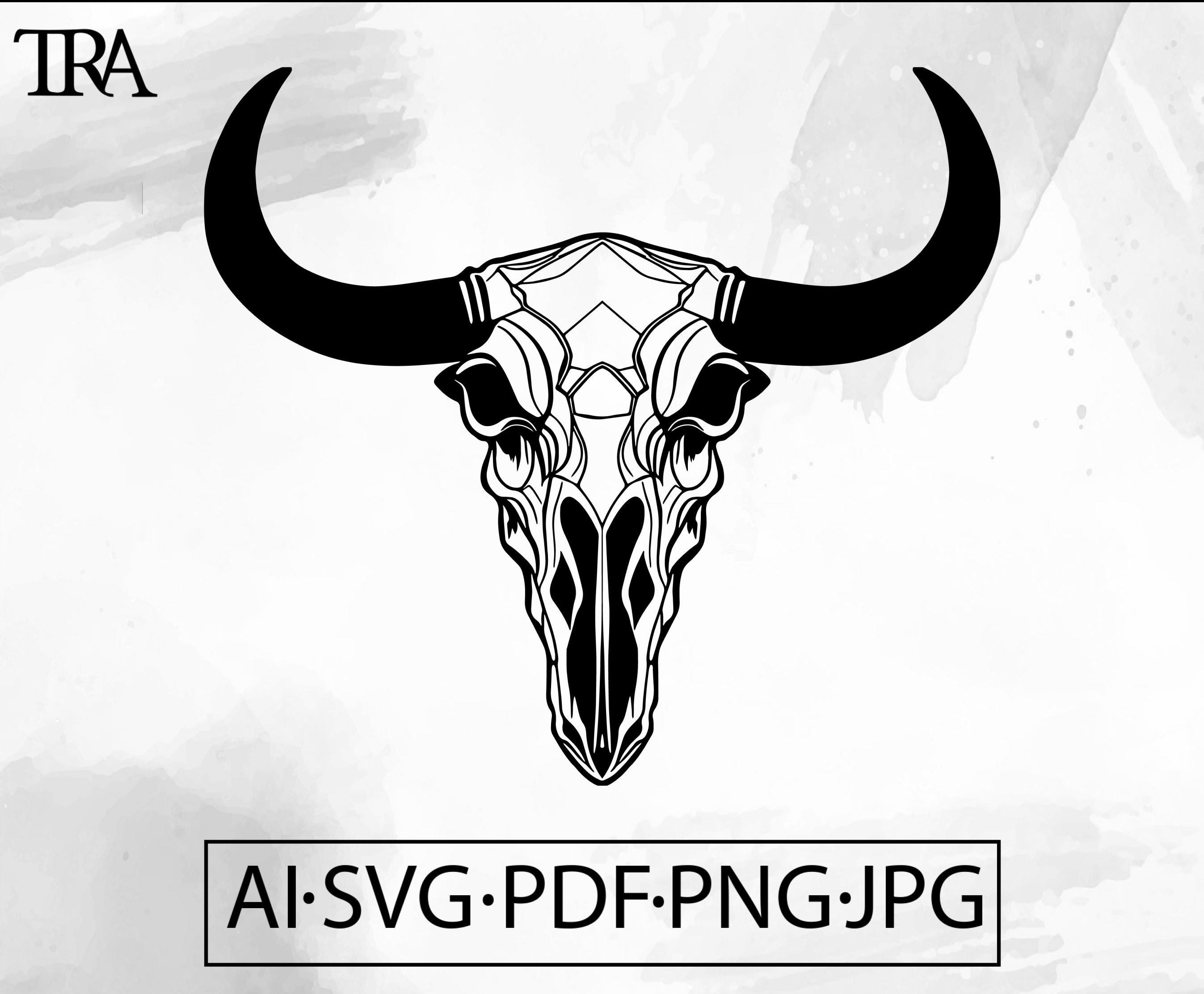 Bull Skull Svg Cow Skull Tattoo Longhorn Head Western Boho Animal ...