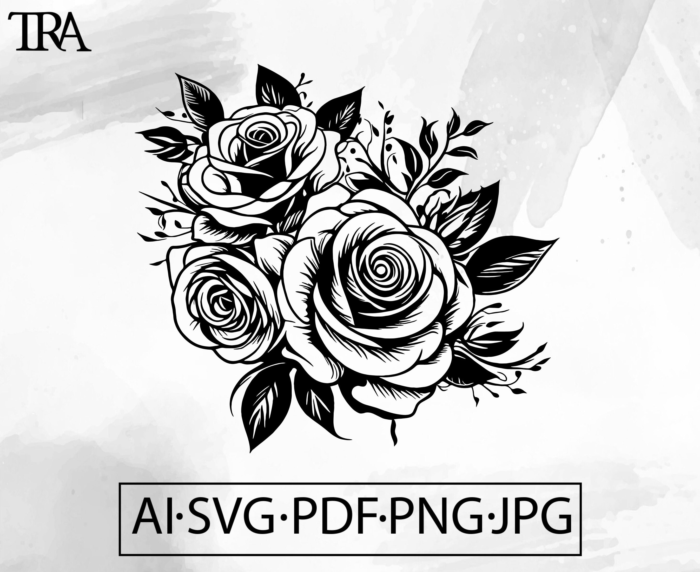 Flower Roses SVG Floral Bouquet Wildflowers Botanical Boho Rose Tattoo ...