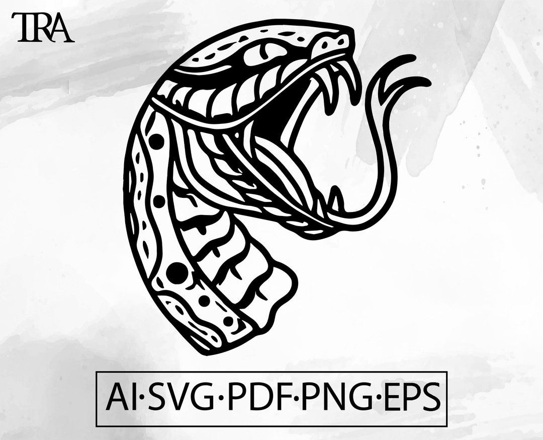 Snake Head Tattoo SVG: Traditional Serpent Design (digital Download) - Etsy