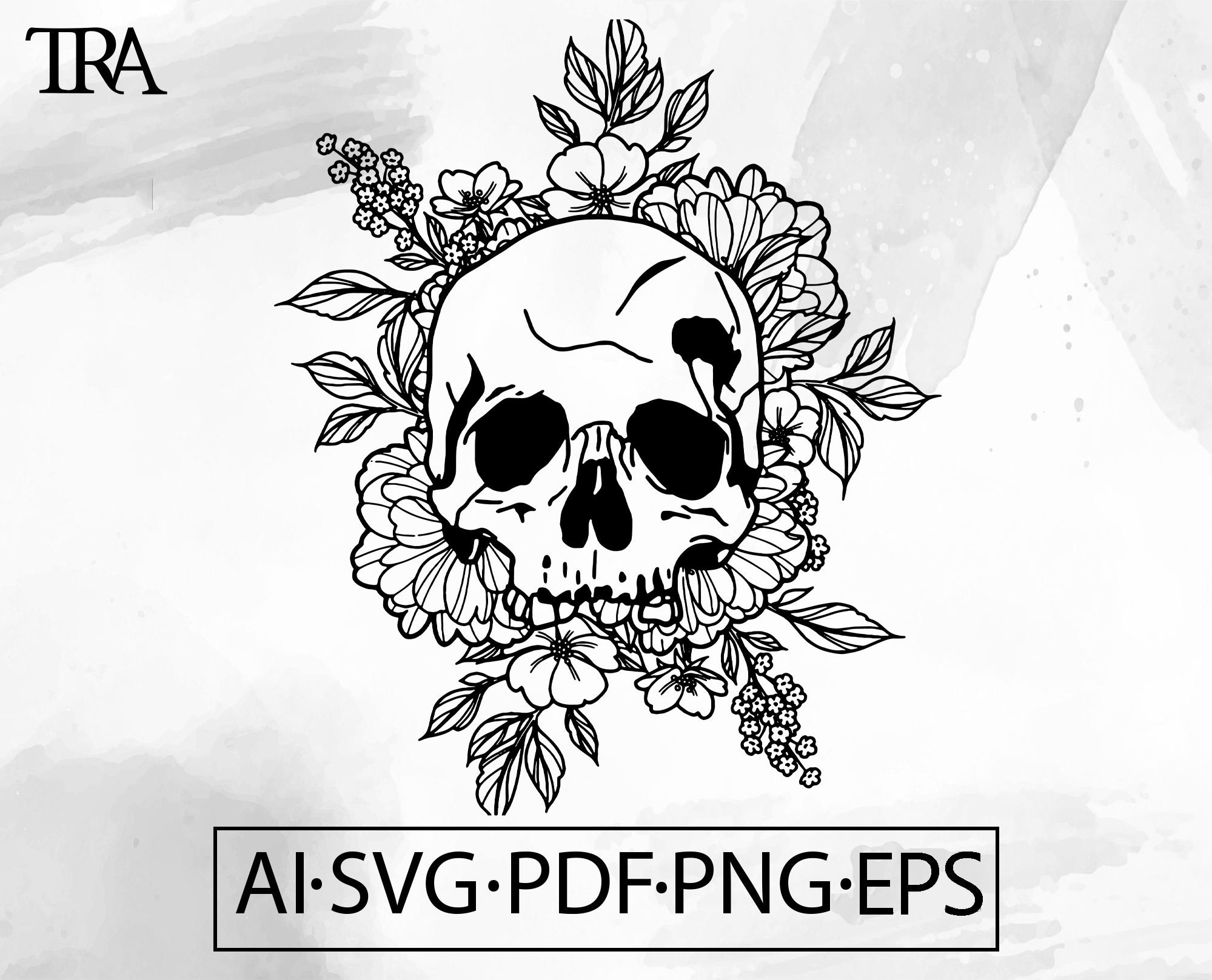 Skull & Flowers SVG Floral Flash Tattoo Goth Mystical Horror Gothic ...