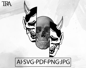 Samurai Mask SVG Demon Japanese Warrior Oni Mask Asian Art Tattoo Ink ...