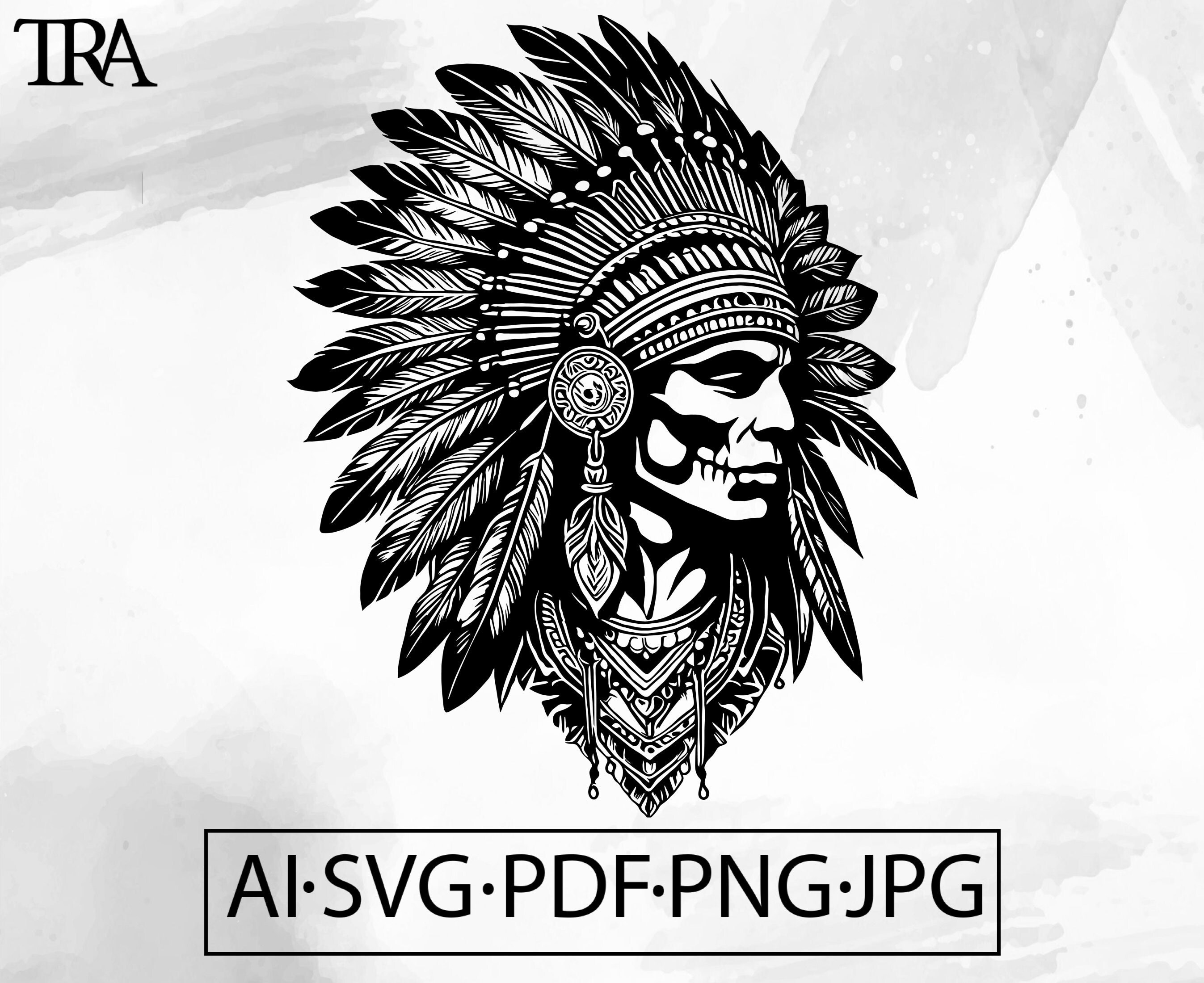 Chief SVG Native American Warrior Indian Chief Headdress Boho Western ...