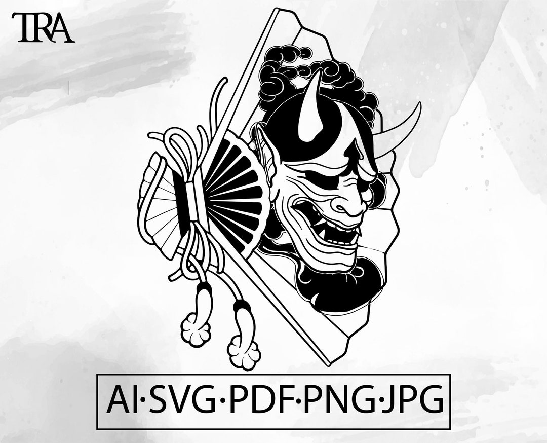 Hannya Samurai Mask and Sensu Fan SVG Demon Japanese Warrior Oni Mask ...