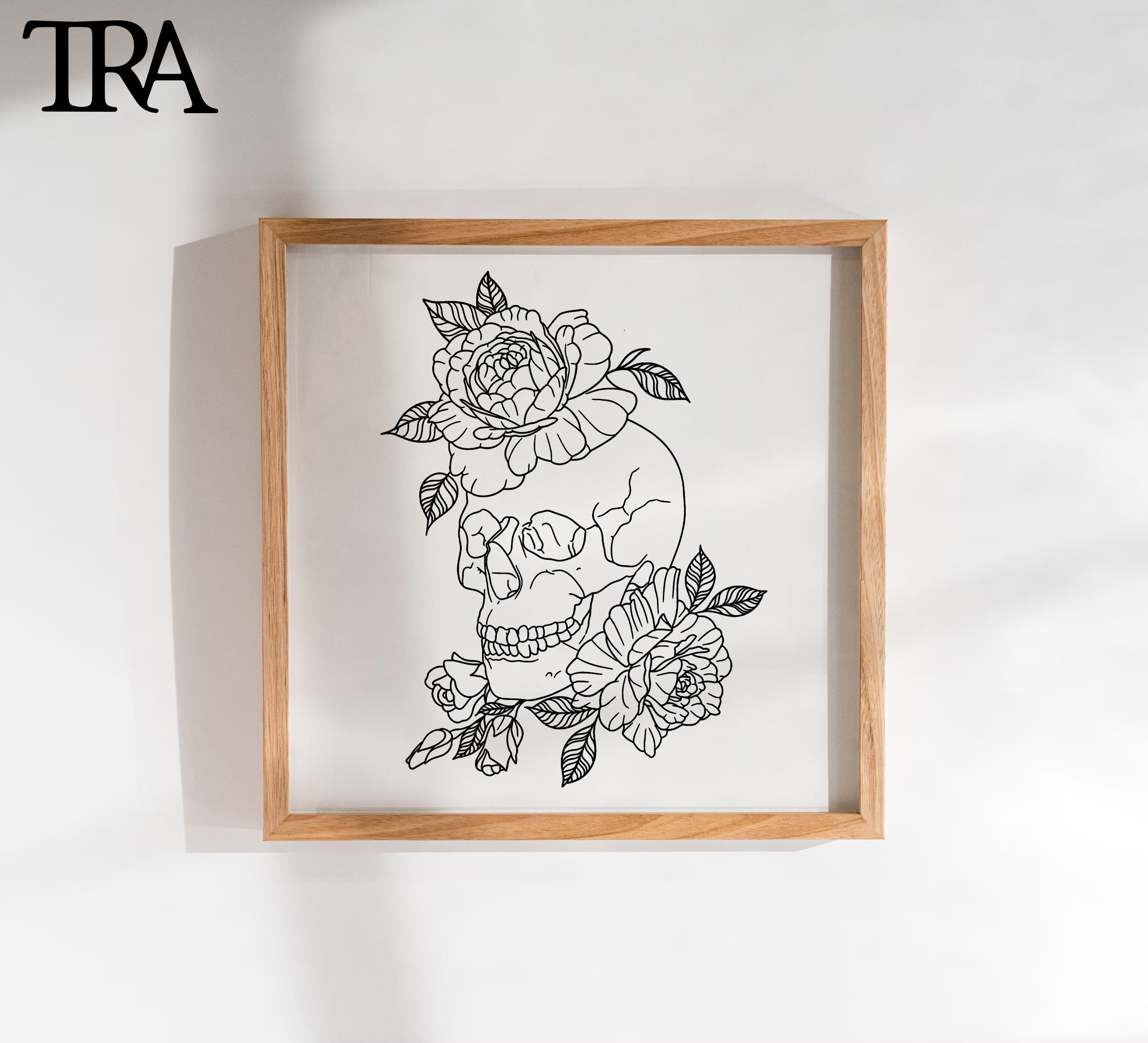 Skull Floral Lineart SVG Gothic Goth Tattoo Flower Skeleton Rose Witchy ...