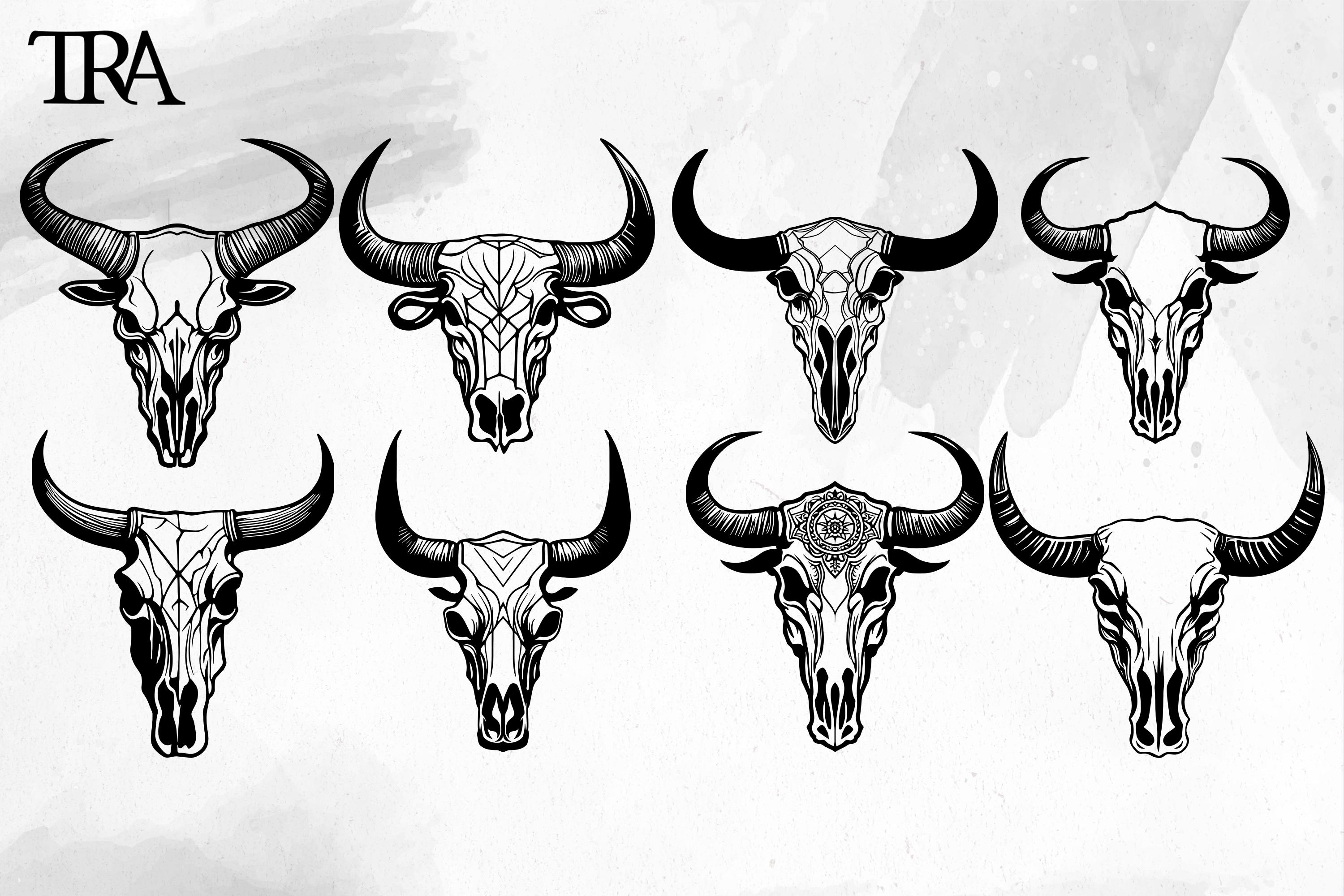 Bull Skull Bundle Svg Cow Skull Tattoo Longhorn Western Boho Animal ...