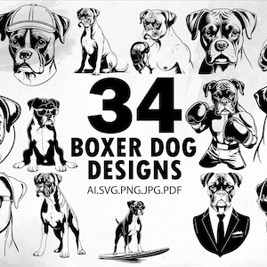 Boxer Dog Bundle SVG Dog Animal Silhouette Paw Pet - Instant Digital ...