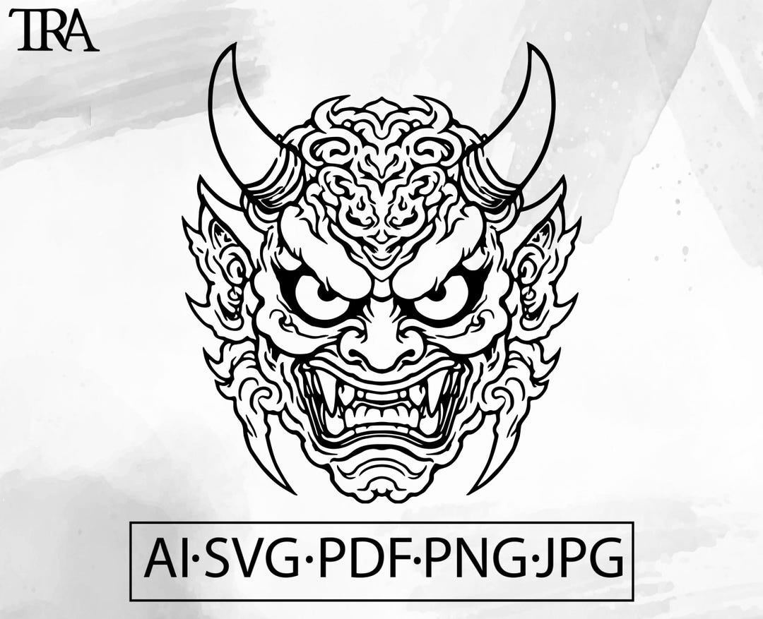 Hannya Demon Oni Mask SVG Samurai Japanese Warrior Oni Mask Art Tattoo ...