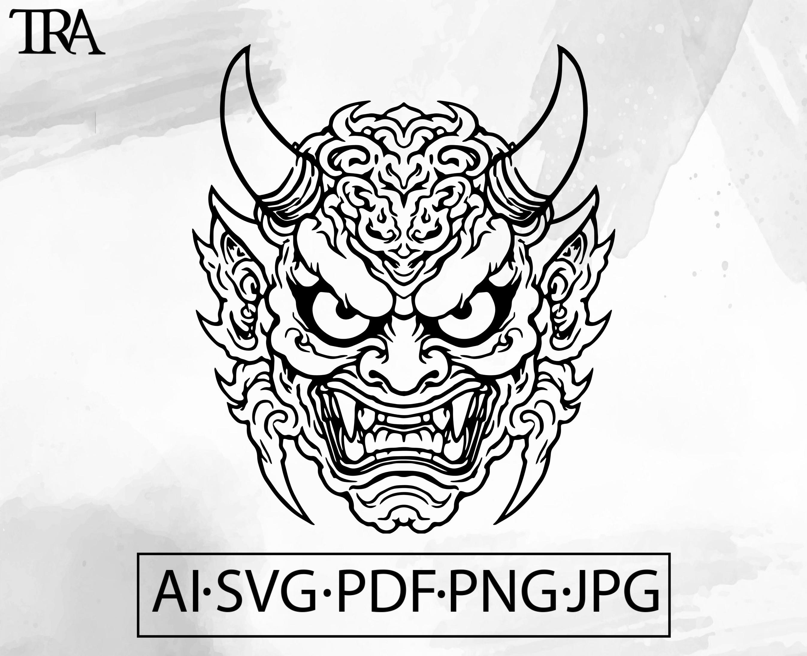 Hannya Demon Oni Mask SVG Samurai Japanese Warrior Oni Mask Art Tattoo ...