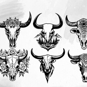 Bull Skull Bundle Svg Cow Skull Tattoo Longhorn Western Boho Animal ...