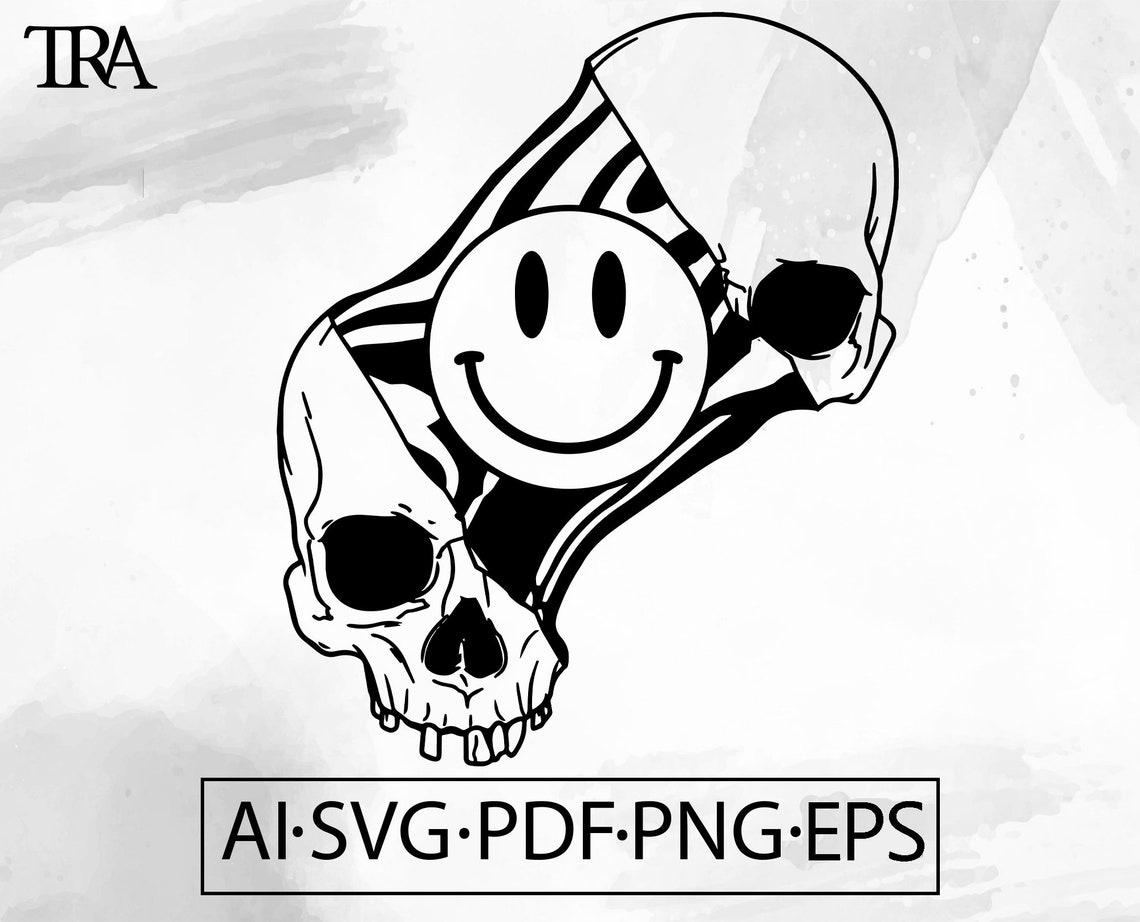 Trippy Splited Smiley Skull SVG Flash Tattoo Goth Mystical Horror ...