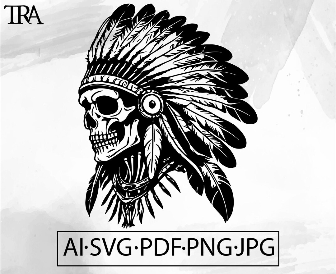 Chief Skull SVG Native American Skeleton Warrior Indian Boho Western ...