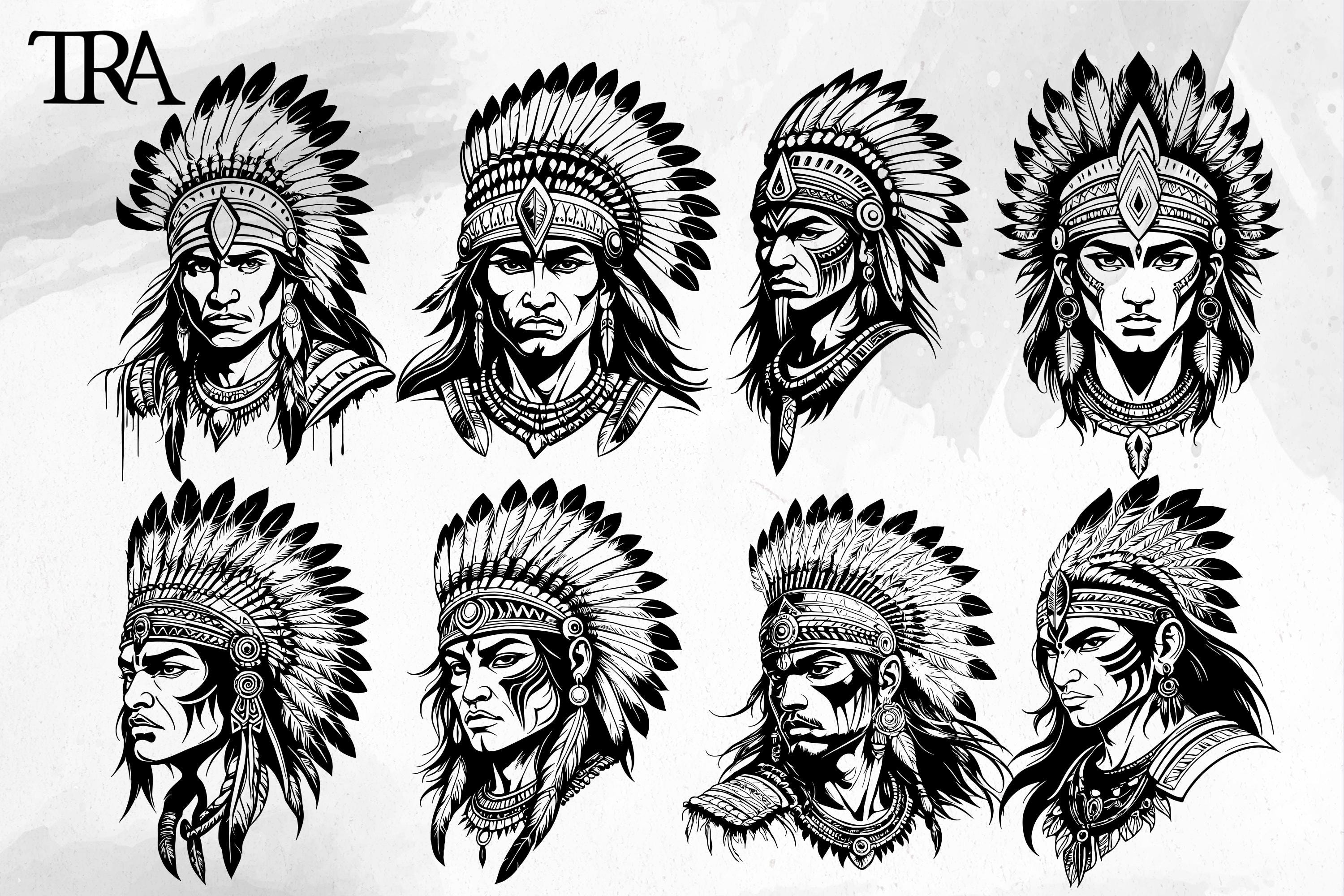 Native American Bundle SVG Indian Chief Warrior Headdress Boho Western ...