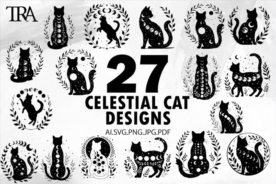 Celestial Cat SVG Bundle: Boho Moon Phase Designs (digital Download) - Etsy