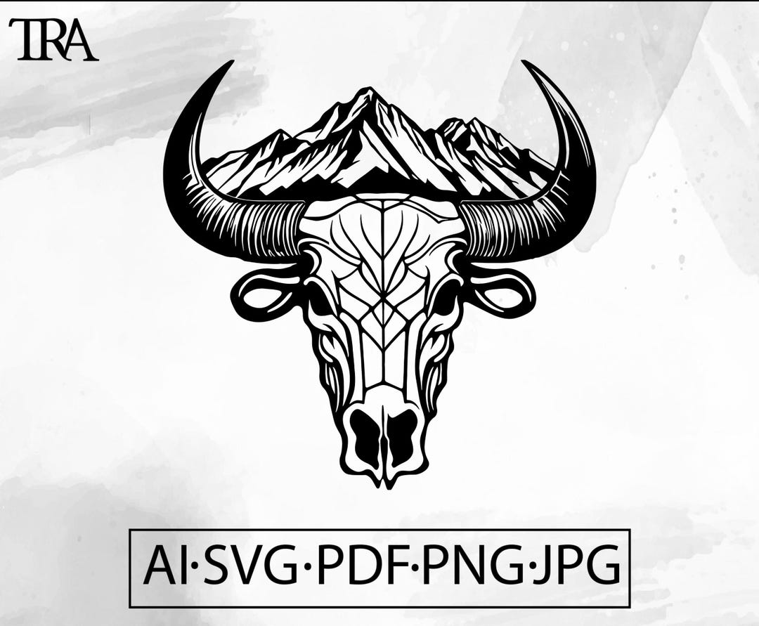 Bull Skull Mountain Svg Cow Skull Tattoo Longhorn Western Boho Animal ...