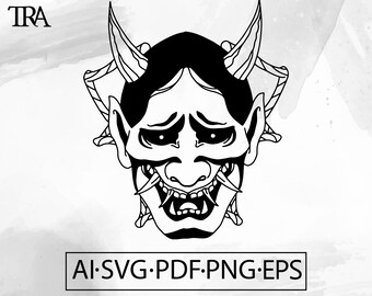 Samurai Mask SVG Demon Japanese Warrior Oni Mask Asian Art Tattoo Ink ...