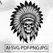 Chief Skull SVG Native American Skeleton Tattoo Warrior Indian Chief ...