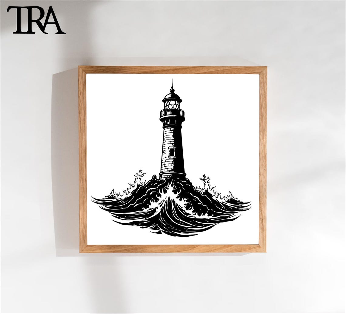 Lighthouse Ocean Scene SVG Sea Life Nautical Seaside Beacon Fisherman ...
