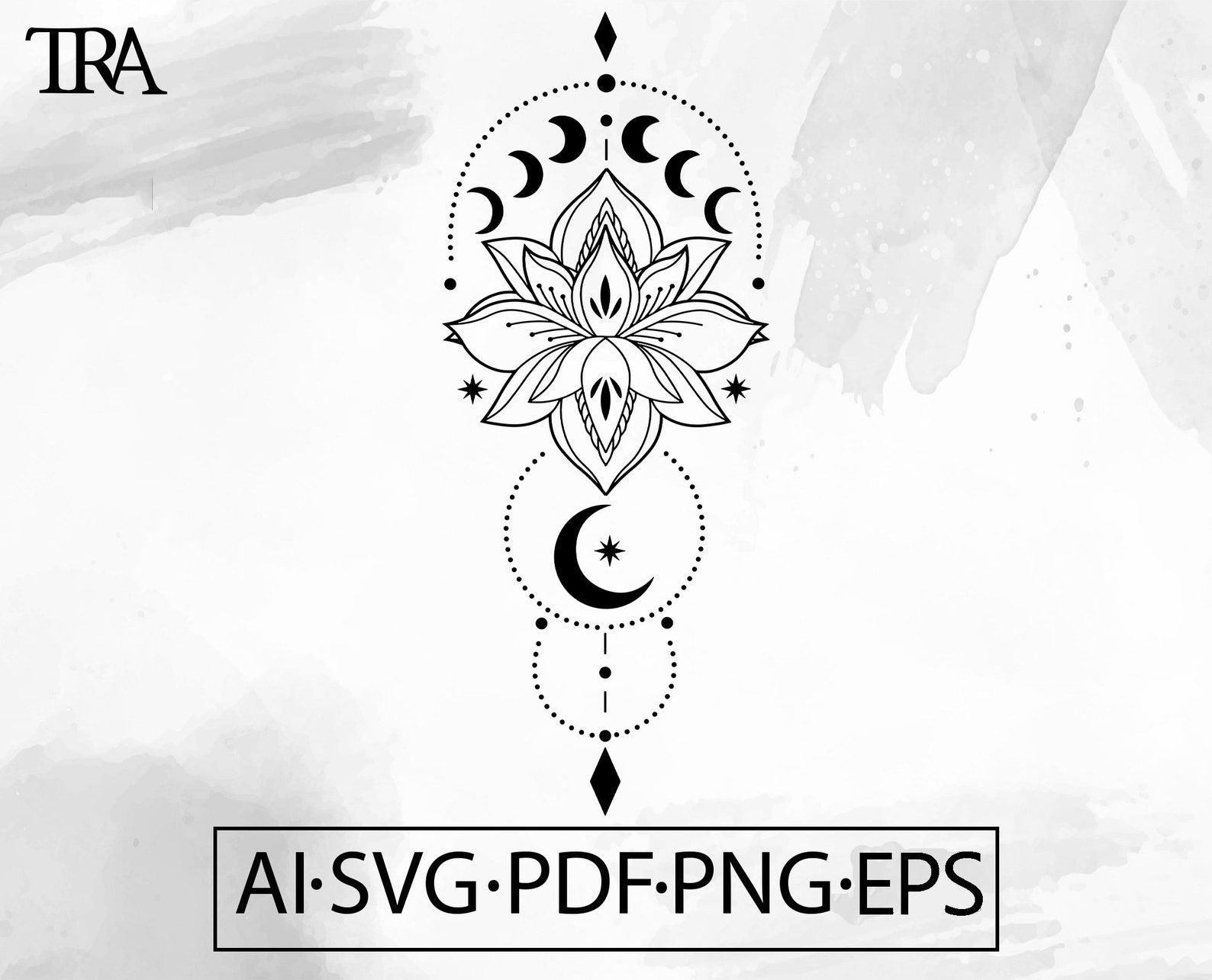 Lotus Geometric SVG Floral Yoga Botanical Moon Phase Boho Flower Tattoo ...