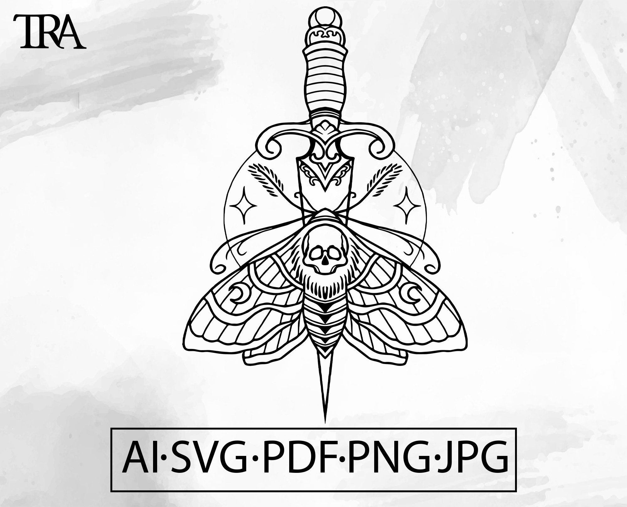 Death Head Moth Dagger SVG Classic Old School Traditional Tattoo ...