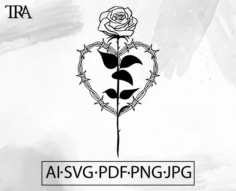 Rose Barbed Wire Tattoo SVG Love Heart Barbed Wire Traditional Flash ...