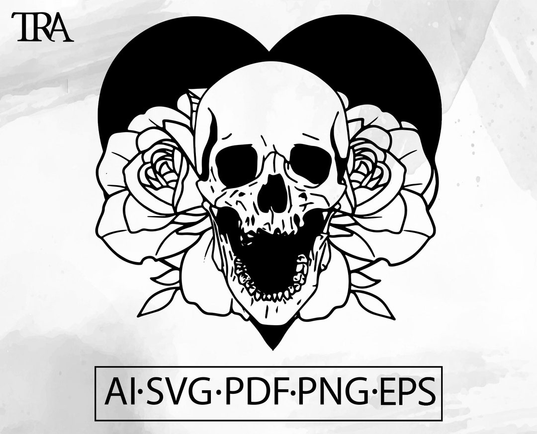 Roses Skull Heart SVG Gothic Goth Tattoo Flower Skeleton Rose Witchy ...