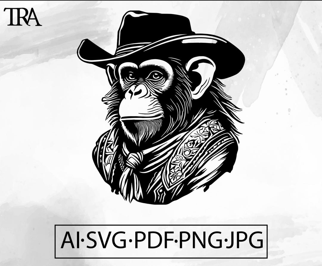 Monkey Cowboy SVG Chimpanzee Jungle Ape Animal T Shirt Design -instant ...