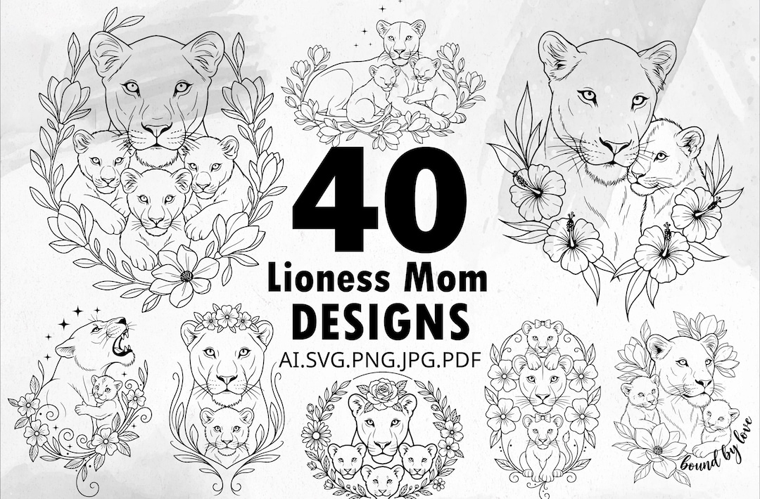 Lioness Mom SVG Bundle Floral Lioness and Cubs Family Lion Mother and ...