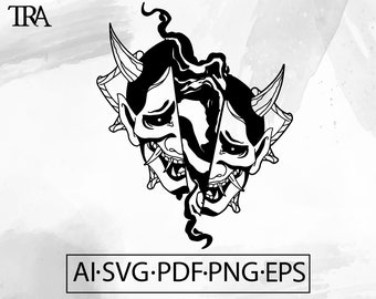 Samurai Mask SVG Demon Japanese Warrior Oni Mask Asian Art Tattoo Ink ...