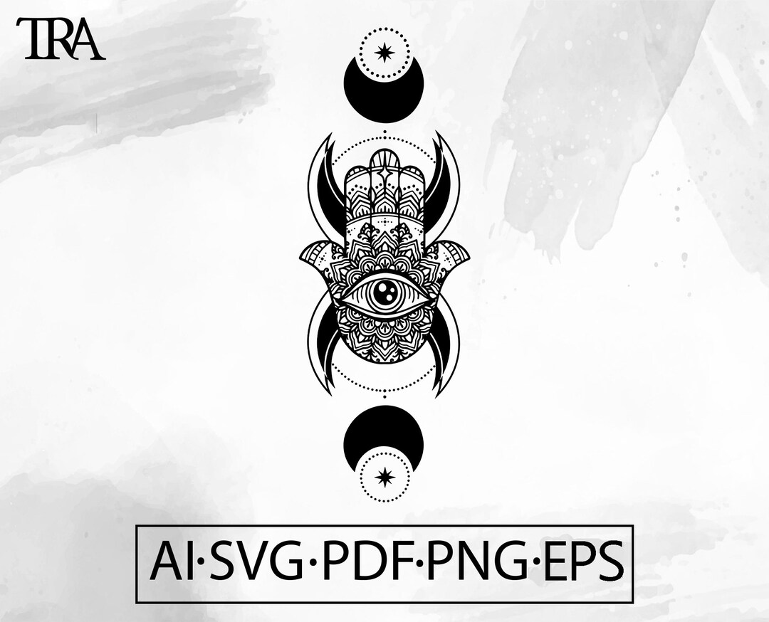 Hamsa SVG Hand of Fatima Buddhist Yoga Evil Eye Mystical Celestial Moon ...