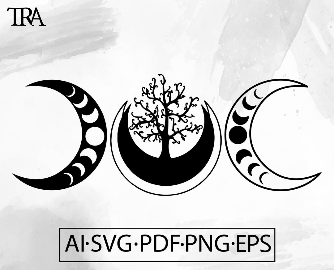 Triple Goddess Tree of Life SVG: Celestial Moon Phases (digital ...