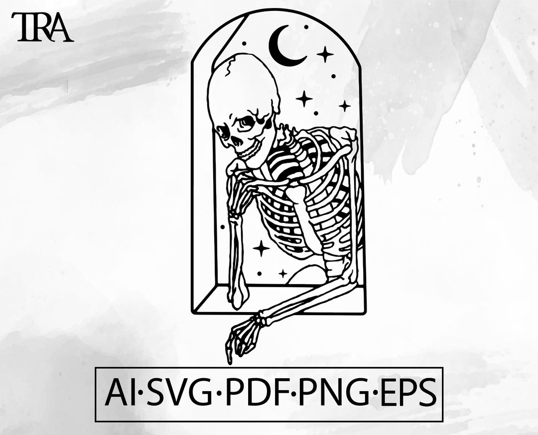 Skeleton in Night SVG Flash Tattoo Goth Mystical Horror Gothic Ink ...