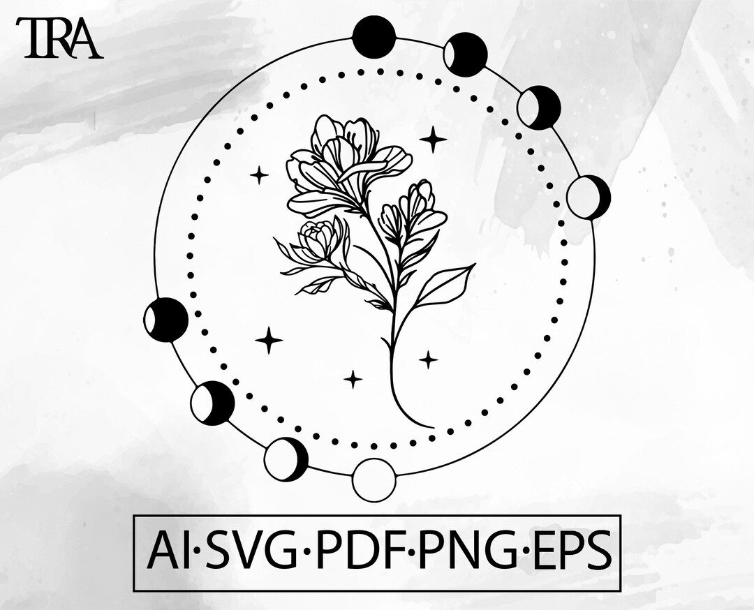 Moon Phase Flower SVG Celestial Floral Mystical Magic Boho Witchy ...