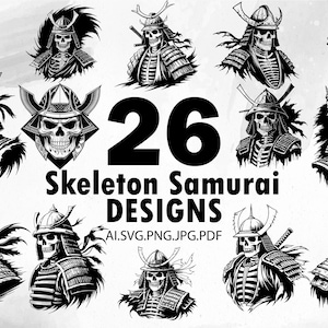 Samurai Warrior Skeleton Bundle SVG Hannya Japanese Samurai Skull Oni ...