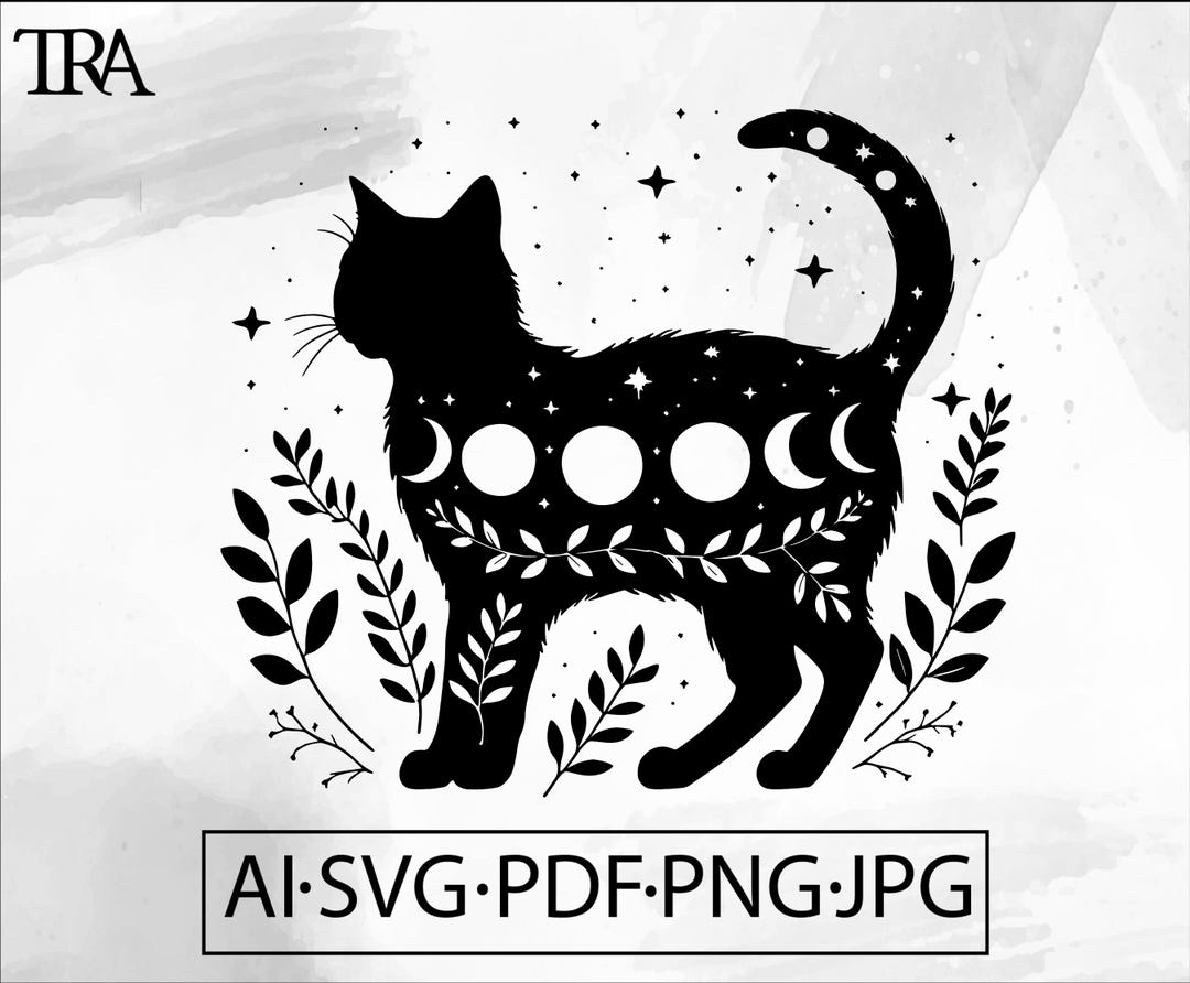 Floral Cat Moon Phases SVG: Boho Witchy Celestial Design (digital ...