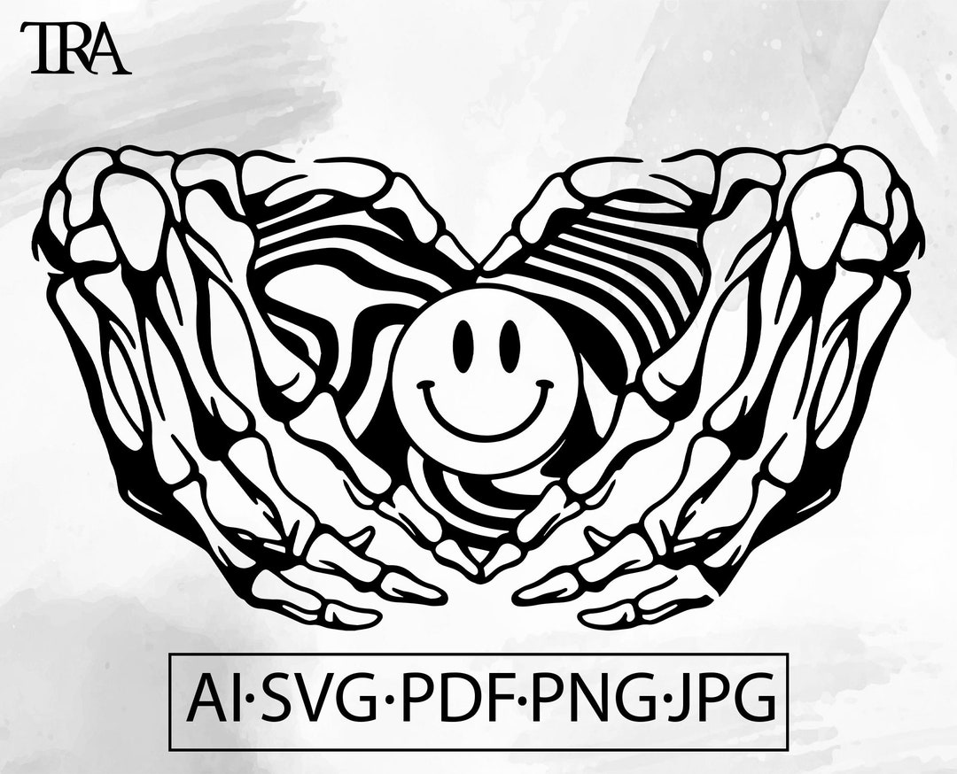 Skeleton Hand Smiley SVG Flash Skull Tattoo Trippy Goth Mystical Horror ...