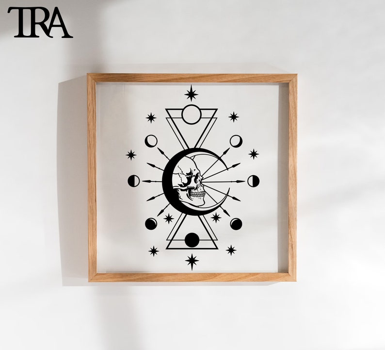 Skull Moon Phase SVG Goth Gothic Tattoo Celestial Witchy Mystical ...