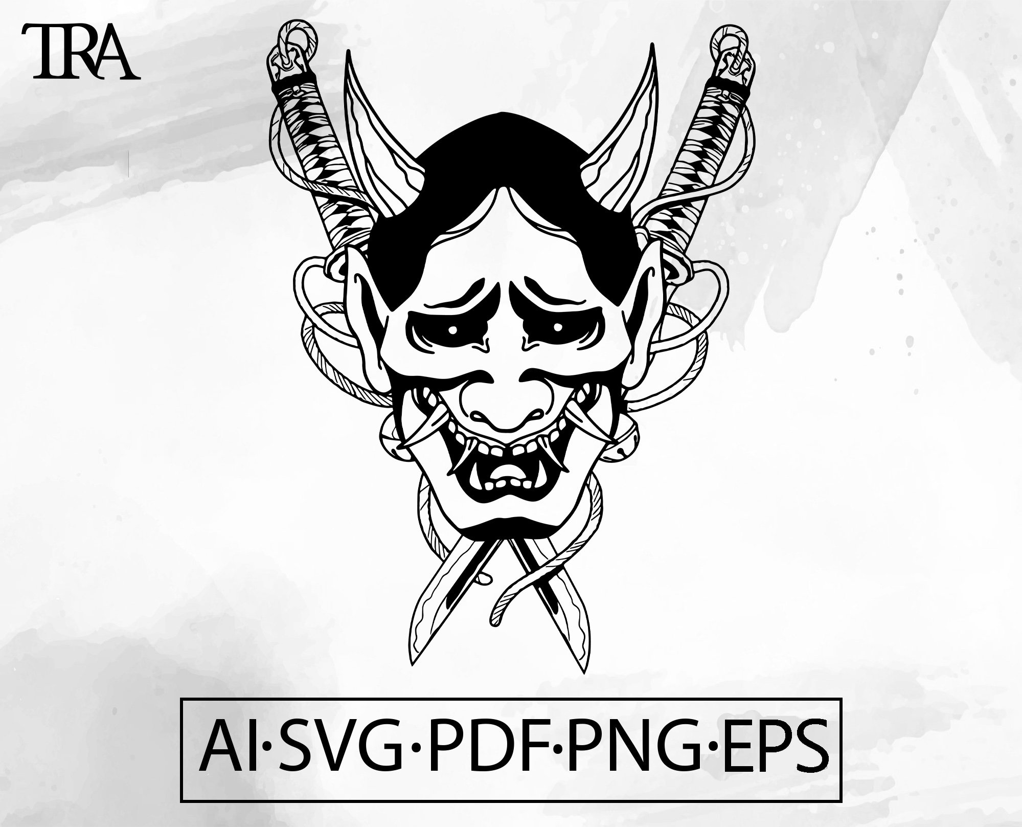 Hannya Demon Mask With Swords SVG Japanese Samurai Warrior Oni Mask ...