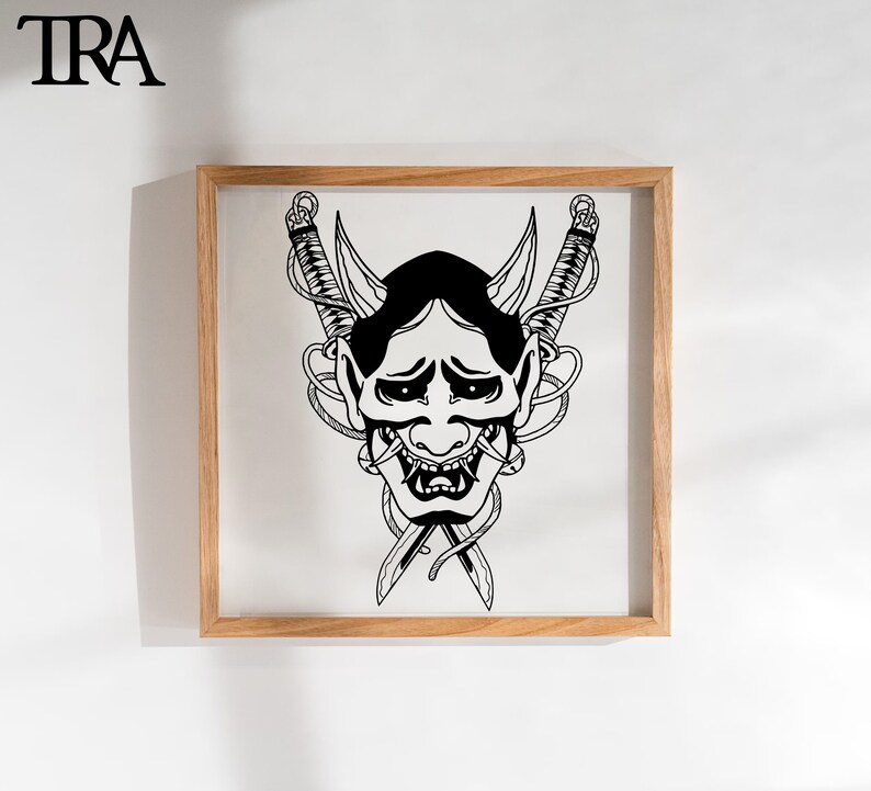 Hannya Demon Mask With Swords SVG Japanese Samurai Warrior Oni Mask ...