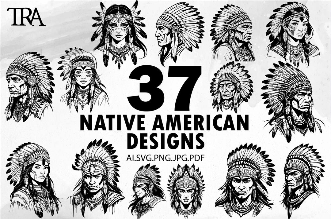 Native American Bundle SVG Indian Chief Warrior Headdress Boho Western ...