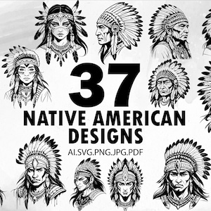 Native American Bundle SVG Indian Chief Warrior Headdress Boho Western ...
