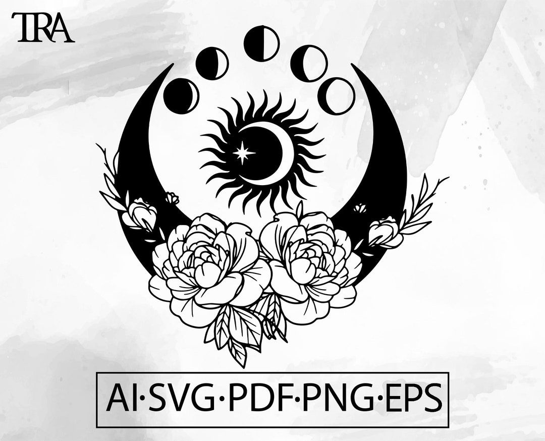 Floral Moon SVG Celestial Mystical Magic Witchy Witchcraft Crescent ...