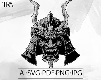 Samurai Mask SVG Demon Japanese Warrior Oni Mask Asian Art Tattoo Ink ...