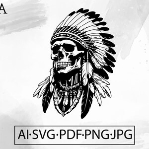 Chief Skull SVG Native American Skeleton Head Warrior Indian Chief Boho ...
