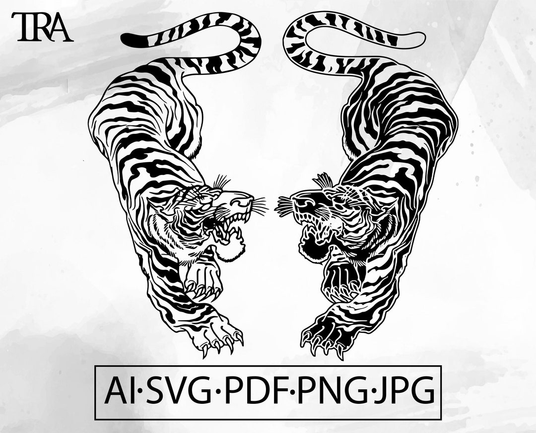 Japanese Tigers Pair SVG Irezumi Tattoo Samurai Warrior Oni Hannya ...