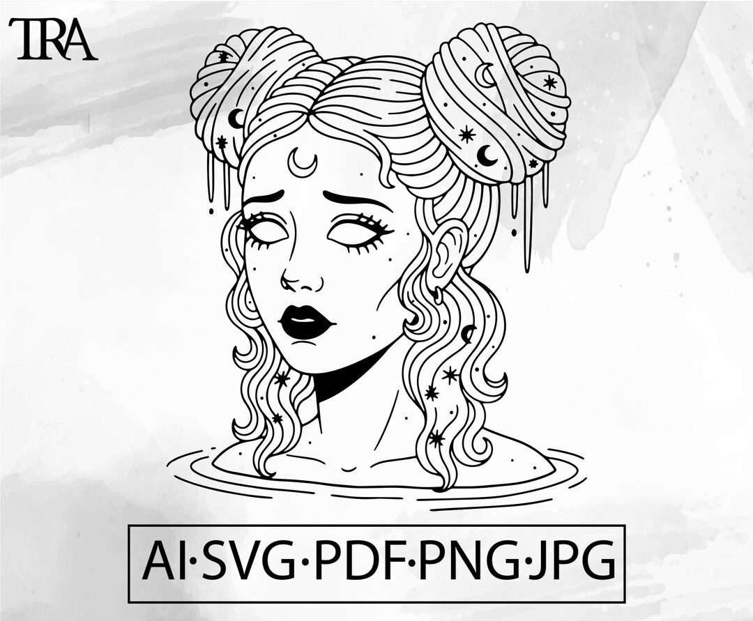 Goth Girl SVG Tattoo Boho Witch Gothic Woman Pagan Line Art Dark ...