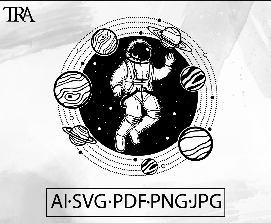 Astronaut Floating in Solar System SVG Space Galaxy Mystical Spaceman ...