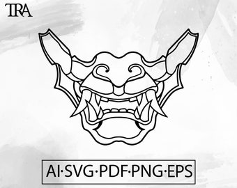 Samurai Mask SVG Demon Japanese Warrior Oni Mask Asian Art Tattoo Ink ...